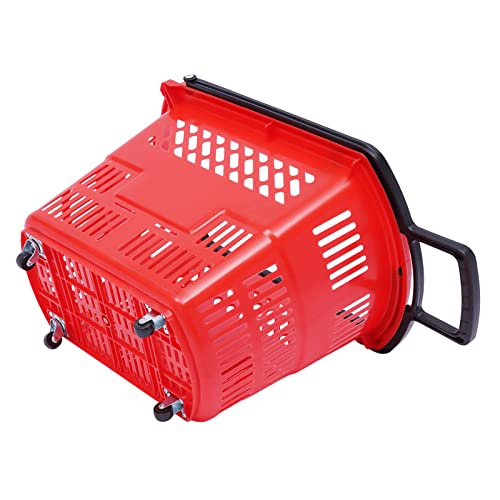 Bacacoo Plastic Shopping Carts, 6 Trolley Rolling Shopping Baskets, 35l Shopping Trolley With Handles, Portable Shopping Basket Set In Supermarkets And Retail Stores (Red)