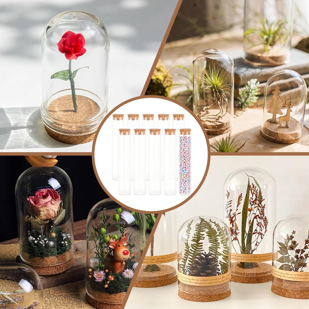 BENECREAT 10 Pack 80ml Flat Glass Test Tube with Cork Stopper Clear Mini Glass Bottles Jars for Lab, Wedding Party Favors, Candy, Spices, Beads