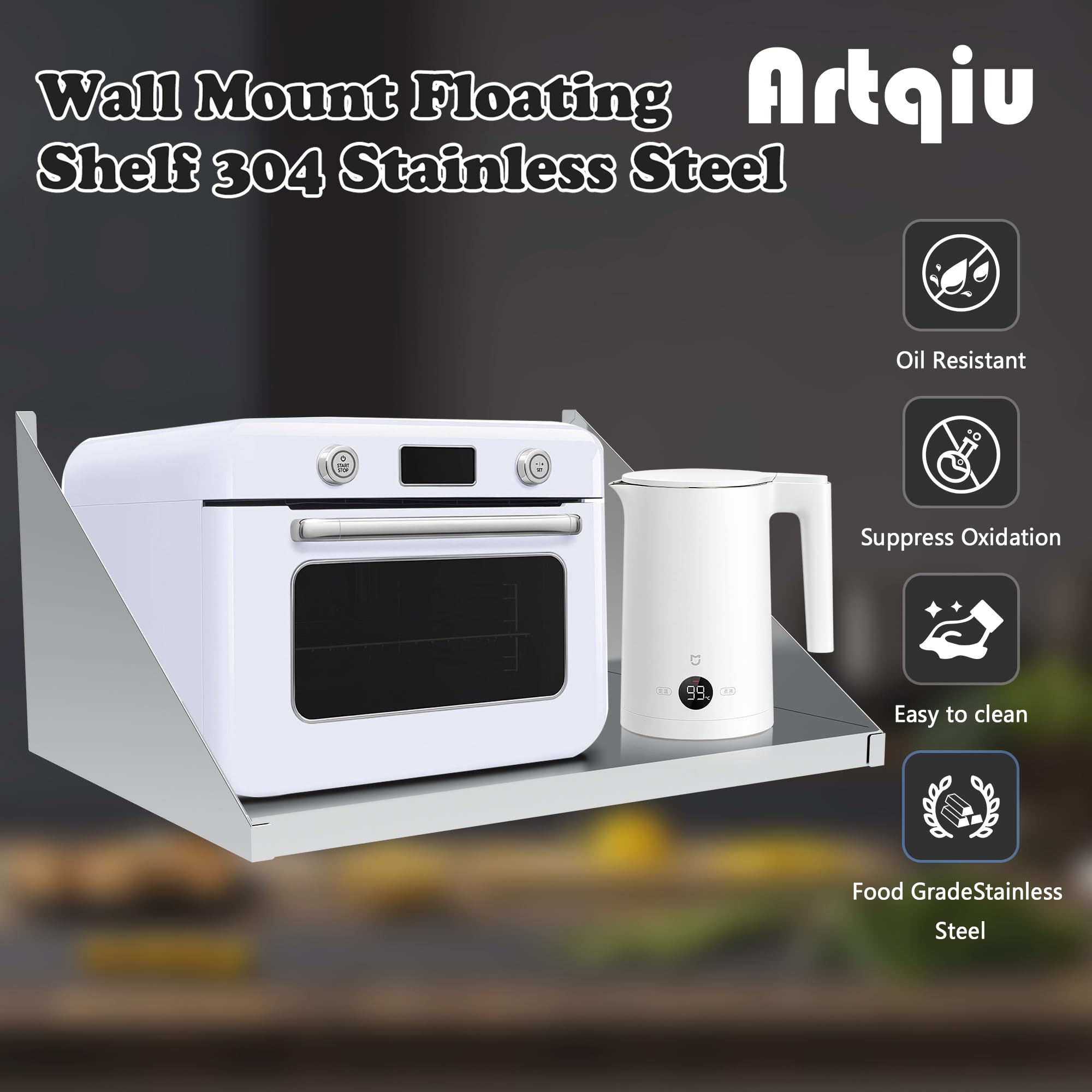 Artqiu Microwave Shelf Wall Mount 25"x18" Heavy Duty Oven Rack for Wall Mount 304 Stainless Steel Shelf for Multi-Function Use Heavy Duty Storage Rack for Restaurant, Kitchen, Bar, Home, and Hotel
