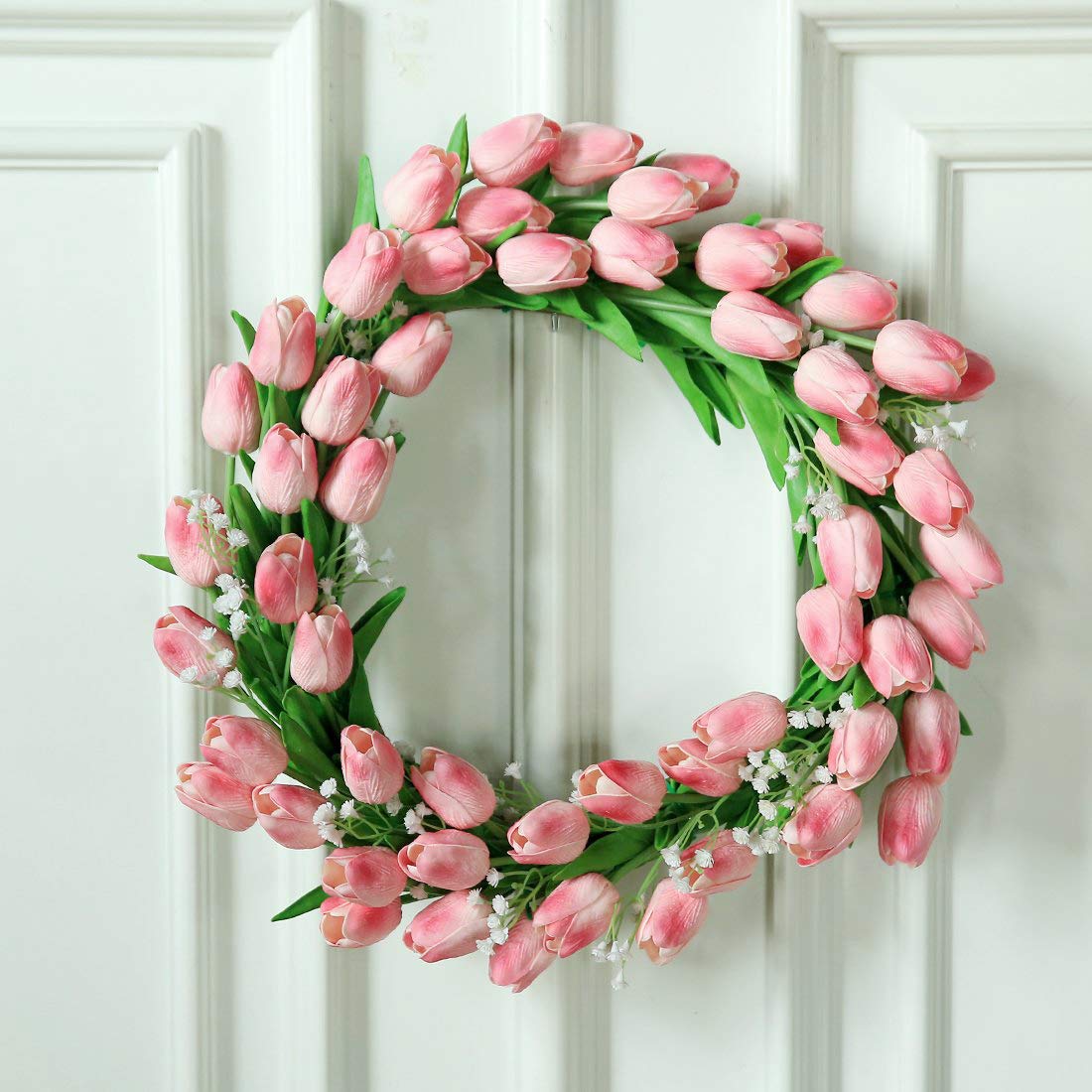 Cloudecor 20Pcs Artificial Tulips Fake Tulip Real Touch Latex Flowers for Wedding Party Home Office Decor (White - 20p)
