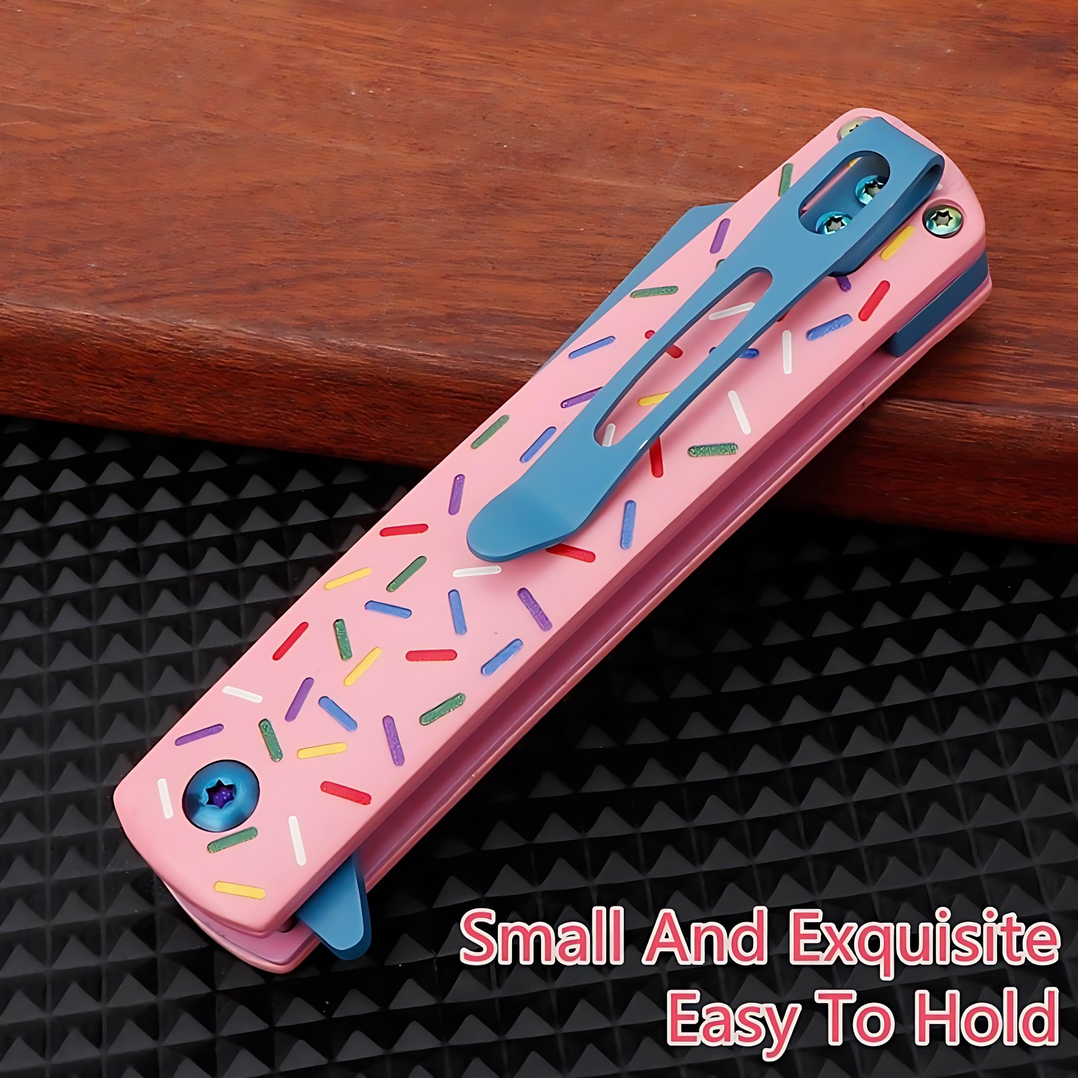 Generic Folding Knife Donut Knife Pink Blue Fruit Knife Stainless Steel Knife Outdoor Camping Knife