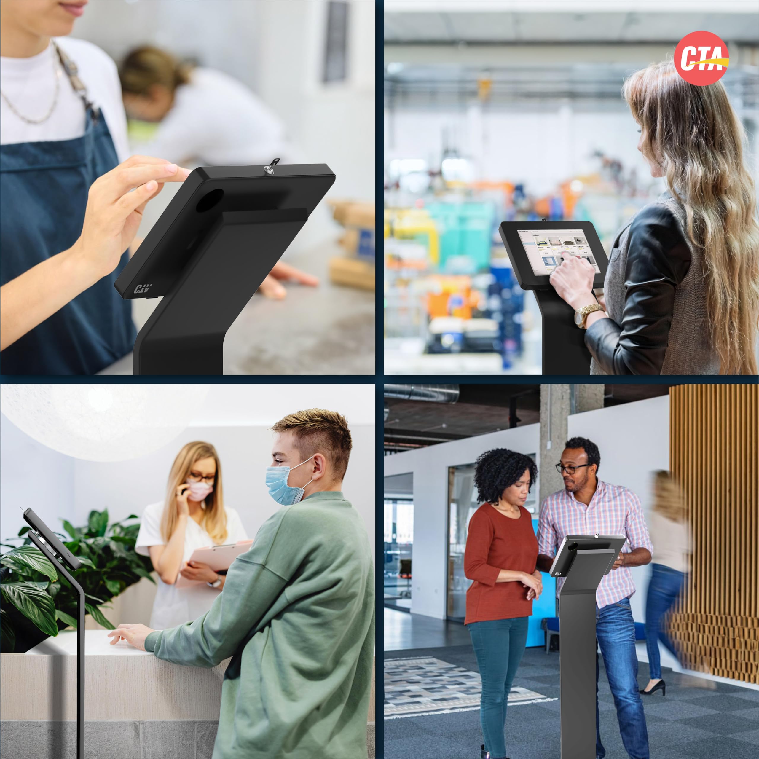 Premium Kiosk Floor Stand - CTA Locking Floor Stand Kiosk - IPad 10th Gen 10.9-Inch - IPad 7/8/9 Gen 10.2-Inch - IPad Pro 11" - IPad 5/6 Gen - Surface Go - Galaxy Tab S5E & More - Black (PAD-PARAF)