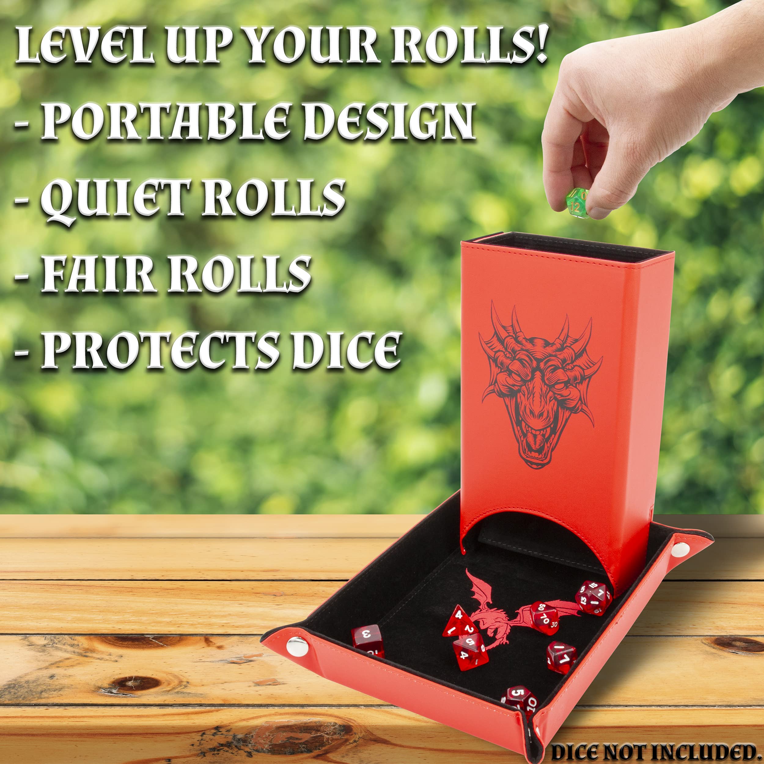 CASEMATIX Portable Dice Tower and Tray Set with Non-Scratch Felt Interior - Folding 8" Auto Dice Roller Dice Rolling Tower forRandom Dice Rolling with Board Games, D&D and RPGs