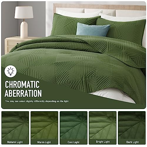 Lavsiry Olive Quilt Bedding Set King Size, Summer Lightweight Green Large Diamond Pattern Bed Spread, Soft Microfiber Bedspread & Coverlet for All Seasons - 3 Piece(1 Quilt, 2 Pillow Shams)