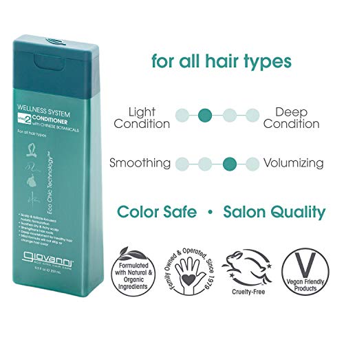GIOVANNI Wellness System Conditioner, 8.5 oz. Chinese Botanicals & Ginseng Soothes Dry & Itchy Scalp, No Parabens, Color Safe, Lauryl & Laureth Sulfate Free
