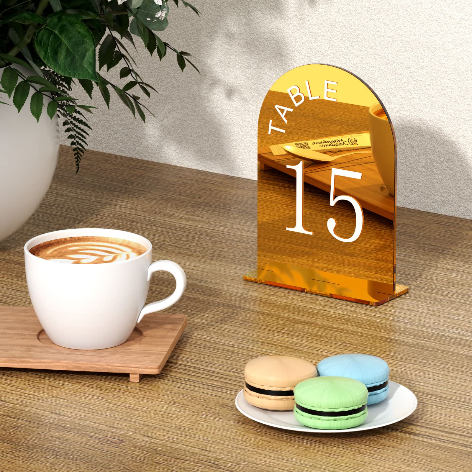 Nuggicet 15pcs Gold Mirror Table Numbers, 5"x7"Arch Wedding Table Numbers Stand for Any Party Occasion,Party Decoration,Modern Acrylic Table Sign Holder(Number1-15)