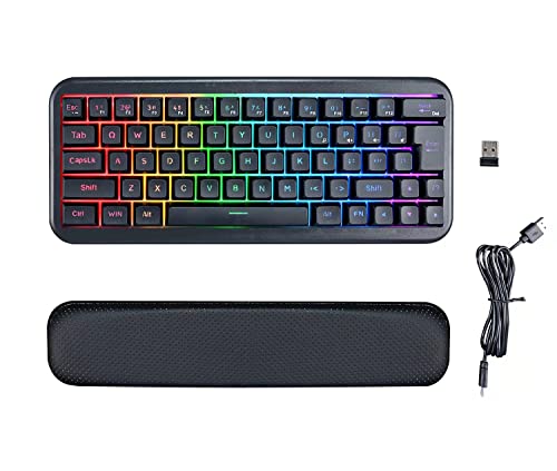 60% Wireless Gaming Keyboard,Portable 2.4G Rechargeable RGB Computer Keyboards,Compact Retro Typewriter 63 Keys Keyboard with Detachable Wrist Rest for Windows Mac PC Xbox PS4 Gamers