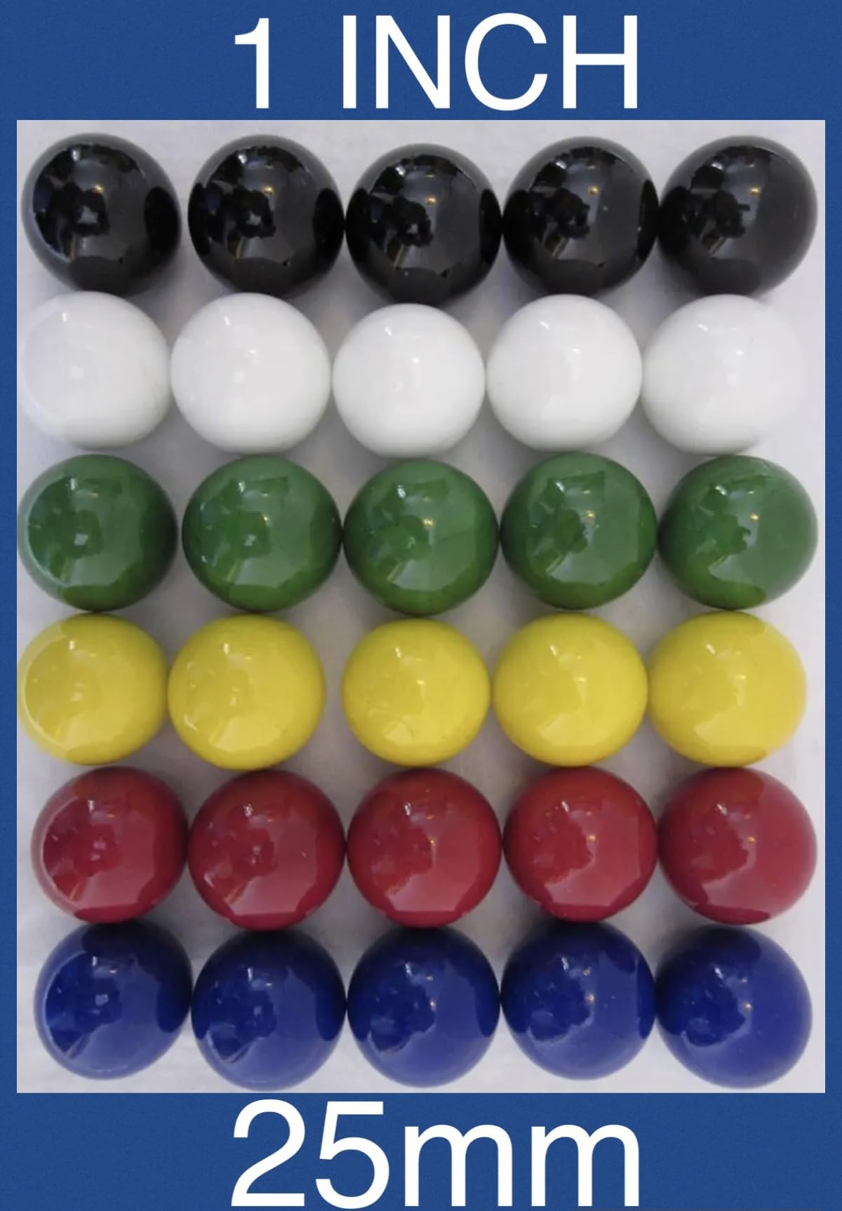Big Game ~30 Large 1" (25mm) Replacement Solid Glass Marbles for Chinese Checker, Aggravation, Wahoo, Dirty Marbles, Board Game (5 of Each Color)