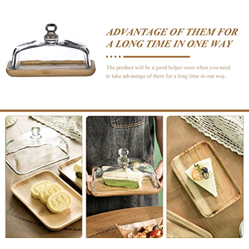 Bamboo Butter Dish with Glass Lid- 18X12X10CM Clear Butter Tray for Refrigerator& Counter for Butter, Block of Cream Cheese& Serving Dish ( Bamboo Tray )