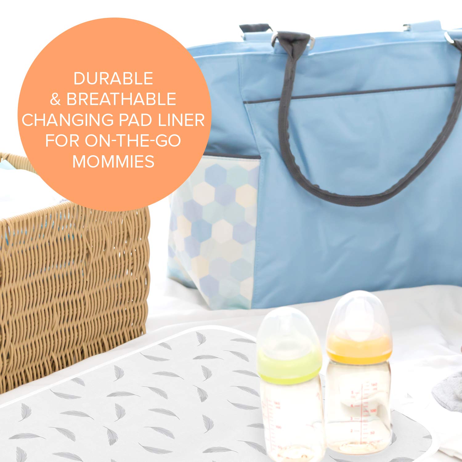 Kushies Deluxe Waterproof Changing Pad Liners - 20 x 30 inches Baby Changing Table Pad Covers - Baby Changing Pads in Grey Scribble - Diaper Changing Pad Cover Waterproof for Changing Station