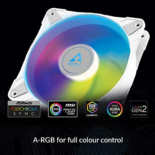 ARCTIC P14 PWM PST A-RGB - PC Fan, 140mm PWM Case Fan, Optimised for Static Pressure, Semi-Passive: 200β1900 RPM (0 RPM <5%), 5V 3 Pin A-RGB LED, Single Fan - White