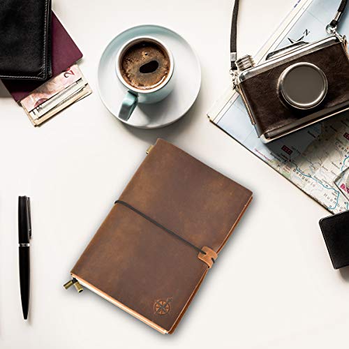 WANDERINGS A5 Leather Travelers Notebook A5 Refillable Travelers Journal, Hand-Crafted Genuine Leather - Perfect for Writing, Poets, Travelers, as a Diary - Blank Inserts - 22 x 15cm, 8.5x6 (A5)