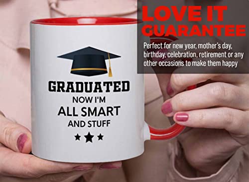 Flairy Land Graduation 2Tone Red Mug 11oz - All Smart and Stuff - Graduation Gifts for Her Senior Graduation College Student College Graduate Classmate MBA Grad