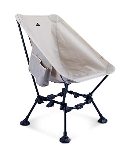 iClimb Two-Heights Light Compact Comfortable Camping Folding Beach Chair with Anti-Sinking Large Feet and Carry Bag (Beige)