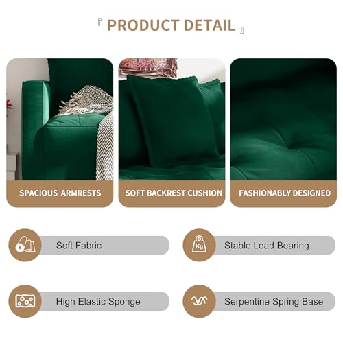 SILKIR Mid-Century Modern Small Spaces Comfy Velvet Living Room,Office,and Apartment,Loveseat Couch Sofas, 58 Inch, Green