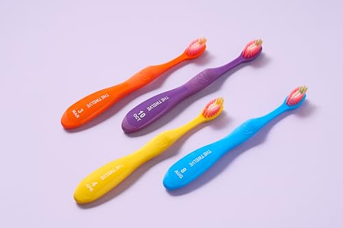 The Twelve Step3 Kids Toothbrush Vivid - Soft Bristles for Boys & Girls Ages 3+ - 12-Pack Rainbow Brushes (Monthly Replacement Reminder) (Triple Section Design) for Children’s Teeth