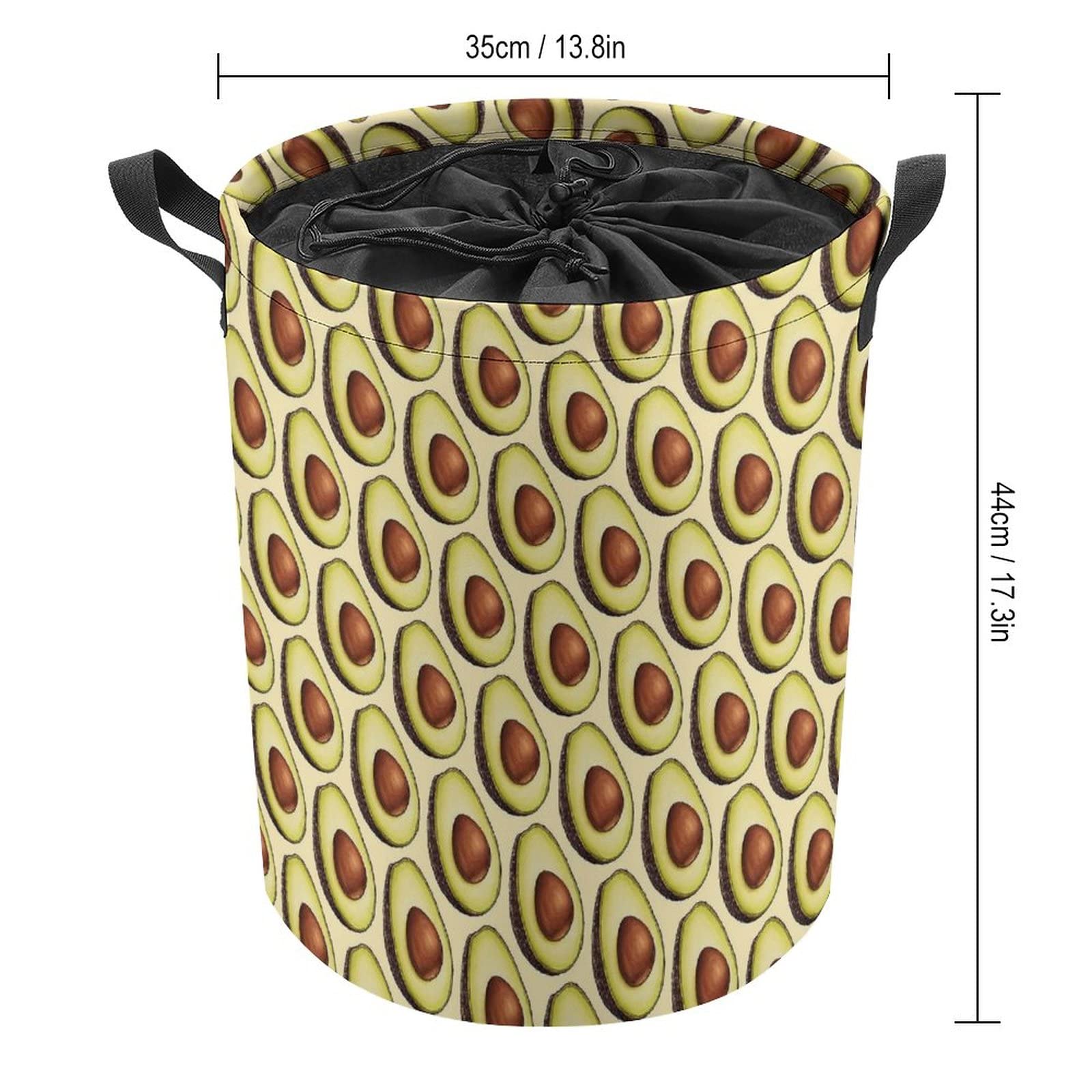 Avocado Laundry Basket Round Collapsible Storage Bin with Drawstring and Handle for Bedroom Bathroom Toys Room 17.3" X 13.8"