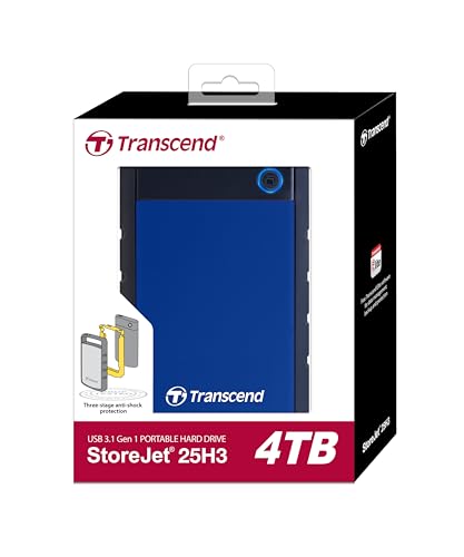 Transcend 4TB USB 3.1 Gen 1 StoreJet 25H3B SJ25H3B Rugged External Hard Drive TS4TSJ25H3B Blue