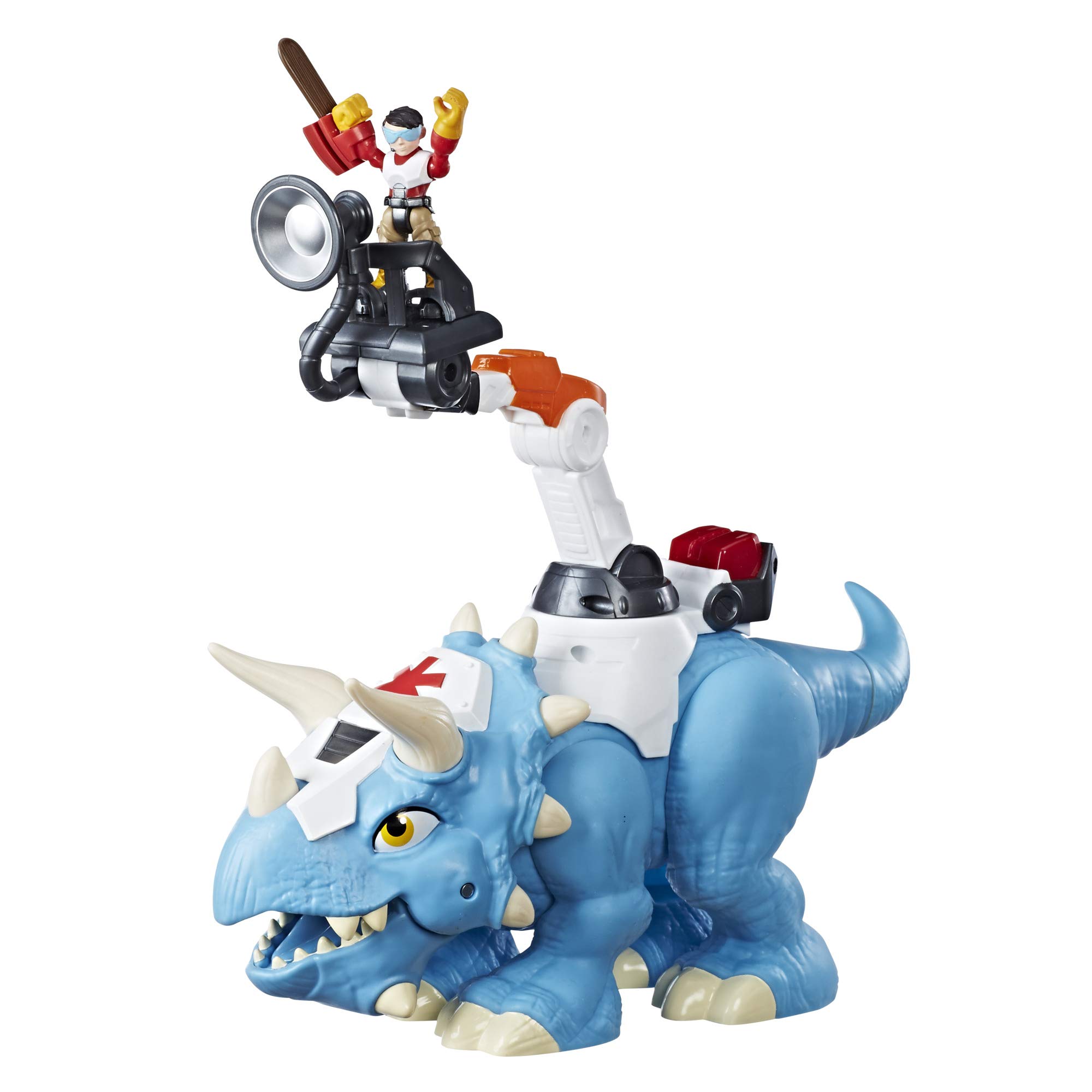 Chomp Squad Playskool Doc Tops and Sam Scrubs, Triceratops Dinosaur Toy and Hero Action Figure, Ambulance Toy for Kids 3 Years and Up