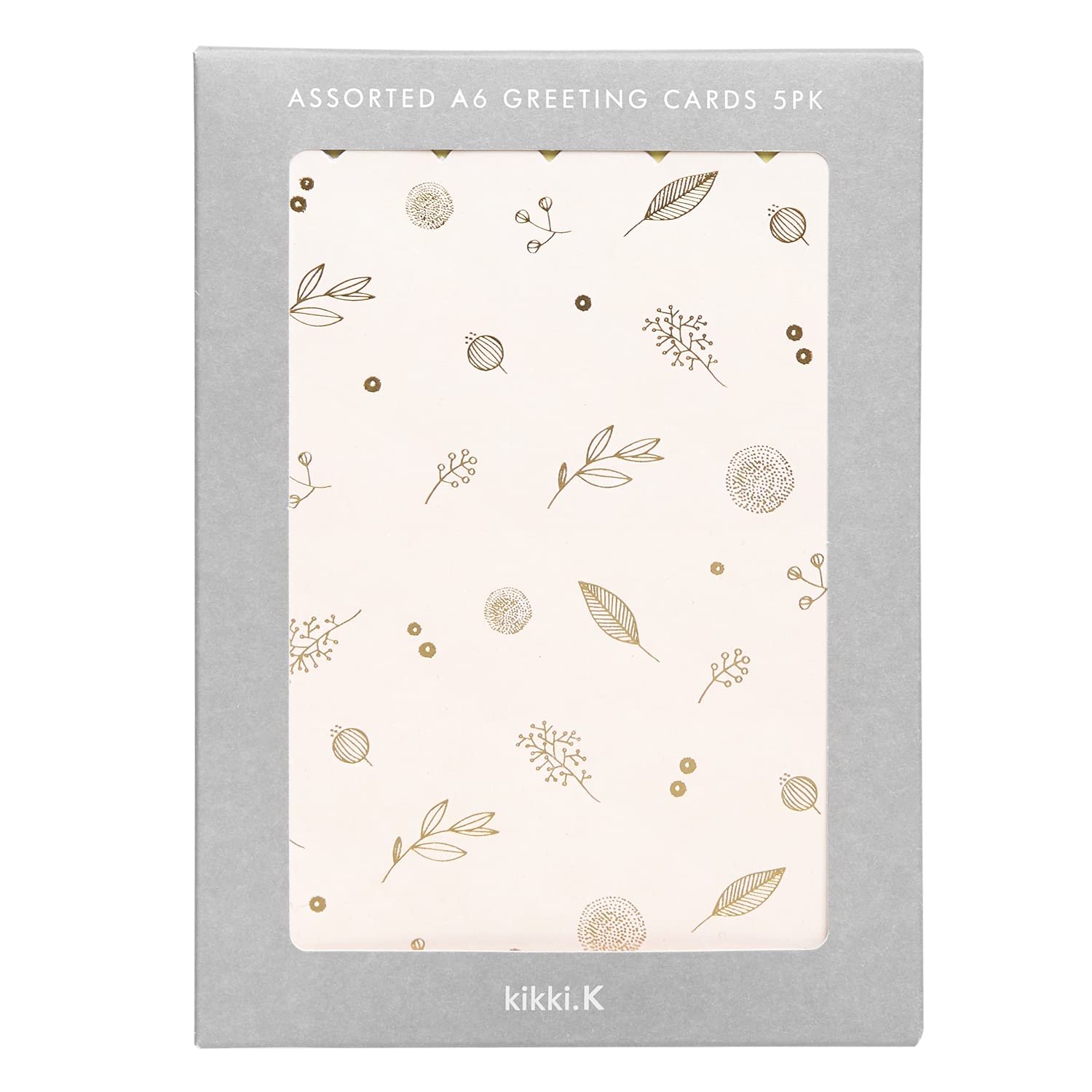 5 Pack of A6 Greeting Cards - Assorted Multi: Kindness. Five Uniquely Designed Blank Cards with Matching Envelopes. Beautiful Leaf Prints and Gold Foil Detailing by kikki.K