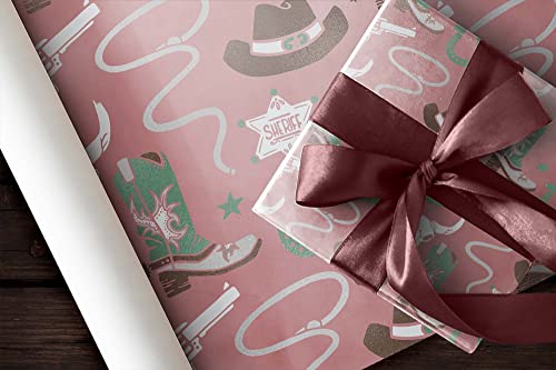 Cute Cowgirl Birthday Wrapping Paper Premium Western Gift Wrap Party Decoration Decor (6 foot x 30 inch roll), Pink