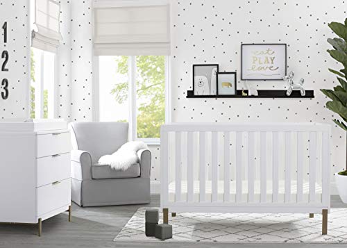 Delta Children Hendrix 4-in-1 Convertible Crib, Greenguard Gold Certified, Bianca White/Bronze
