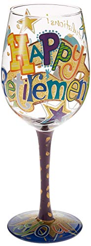 Enesco Lolita Happy Retirement Artisan Painted Wine Glass Gift, Multicolor, 1 Count (Pack of 1)
