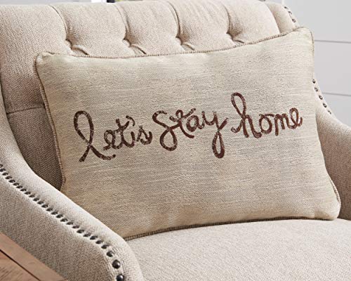 Signature Design by Ashley "Let's Stay Home" Scripted Throw Pillow, 22 x 16 Inches, Beige