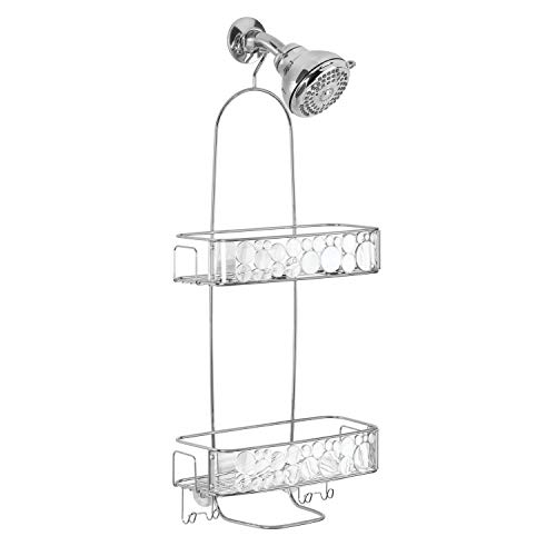 iDesign Bubbli Metal Extra-Large Hanging Shower Caddy for Tall Shampoo, Conditioner, and Soap with Hooks for Razors, Towels, Loofahs, Silver