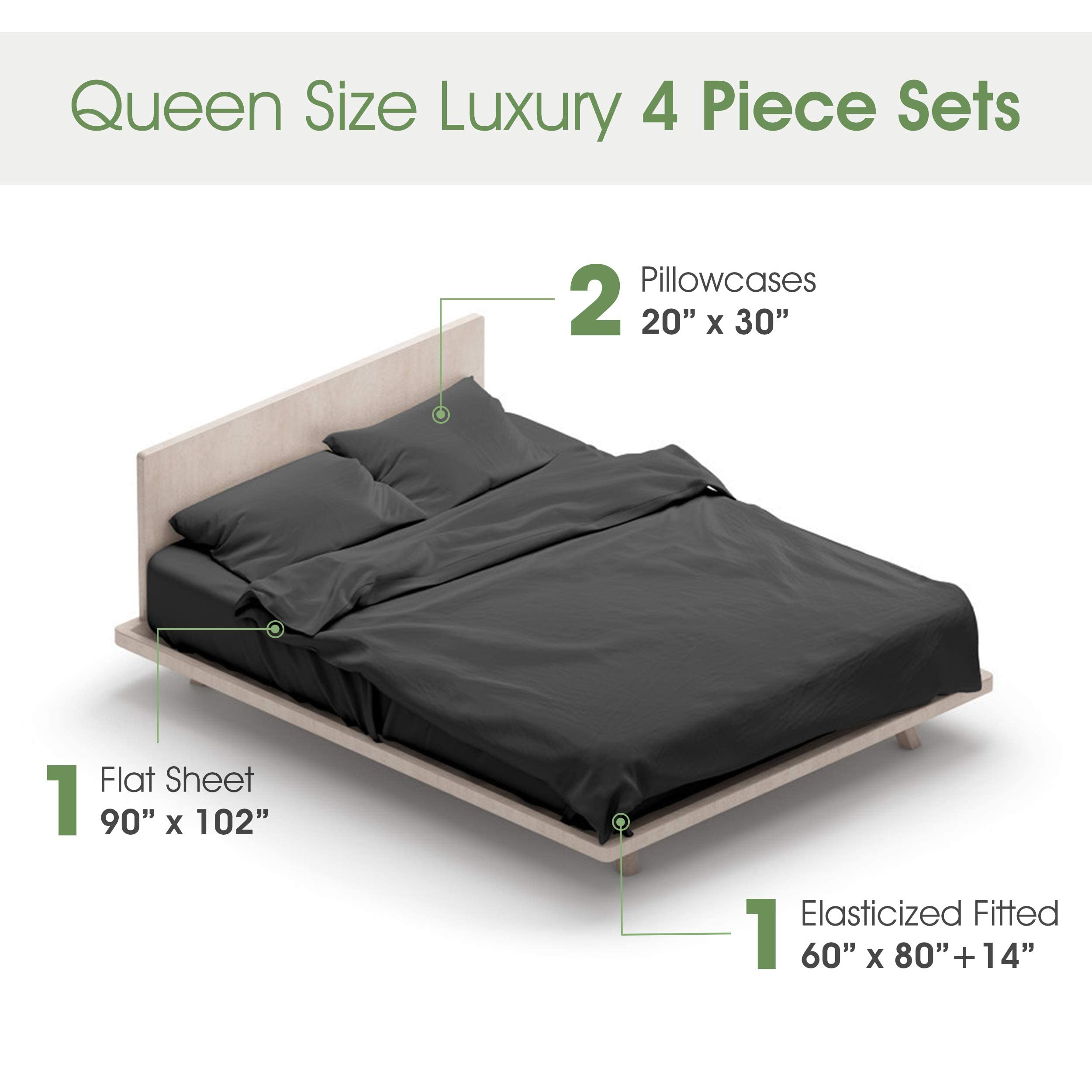 600 Thread Count 100% Cotton Sheets for Queen Size Bed，Queen Cotton Sheet Set Breathable-Soft, 4 Pcs Pure Natural Organic Long-Staple Cotton Bed Sheets, Smoother Than Egyptian Cotton, Dark Grey