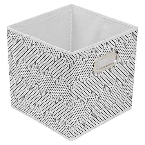 Home Basics Surge Non-Woven Storage Bin with Handle, White | Graphic Line Pattern on Outside | Great for Personal or Office Spaces