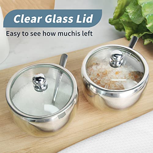 Newness Sugar Bowl, Stainless Steel Sugar Bowl with Lid and Spoon (for Better Recognition) for Home and Kitchen, Drum Shape, 240 ML (8.1 OZ)