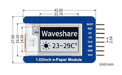 waveshare 1.02inch E-Ink Display Module Compatible with Raspberry Pi4B/3B+/3B/2B/B+/A+/Zero/Zero W/WH/Zero 2W 128×80 Resolution Black/White Dual-Color SPI Interface Supports Partial Refresh