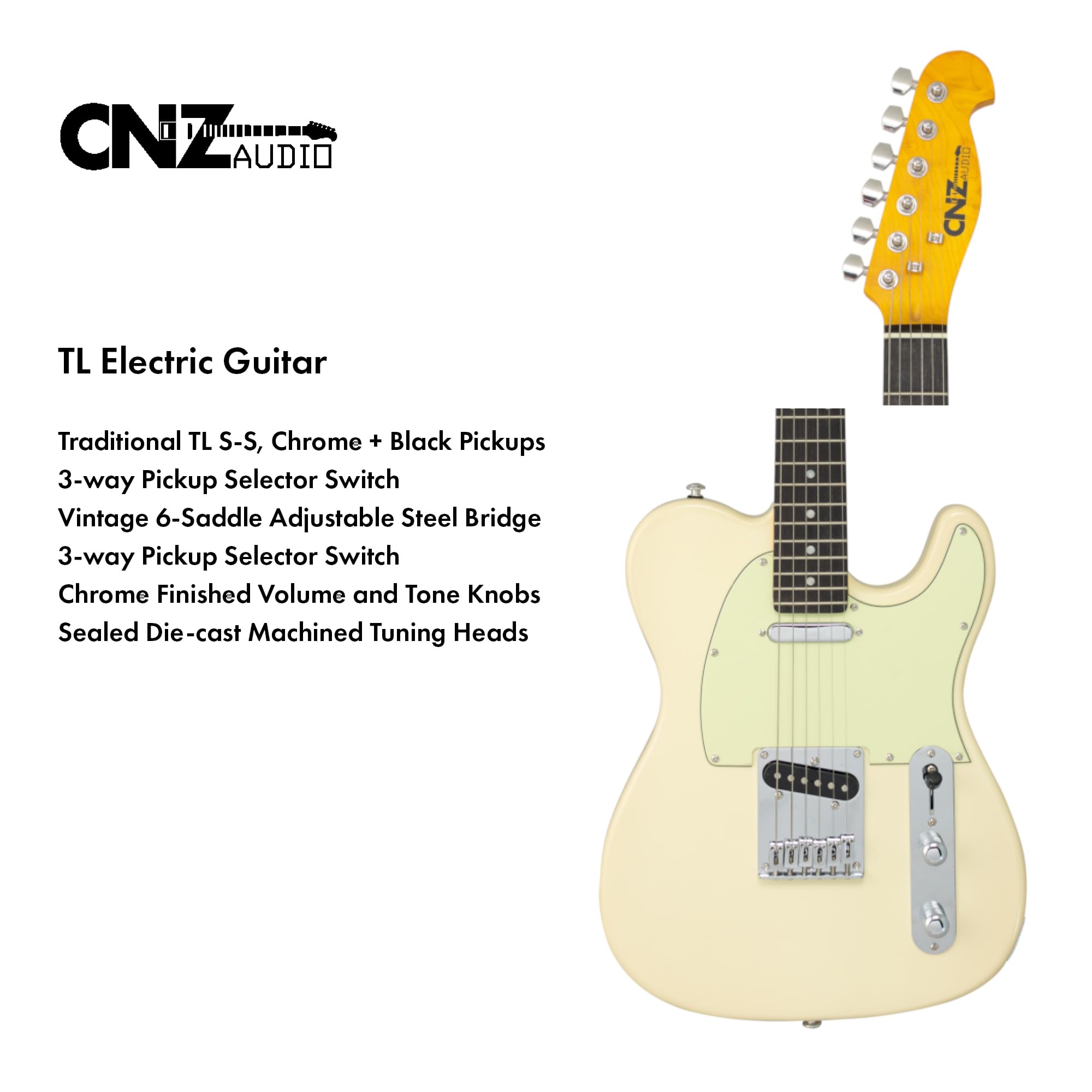 CNZ Audio Thinline TL Electric Guitar - Left Handed - Butterscotch Blonde Finish, Semi-Hollow Body, Amber Maple Gloss Neck and Fingerboard