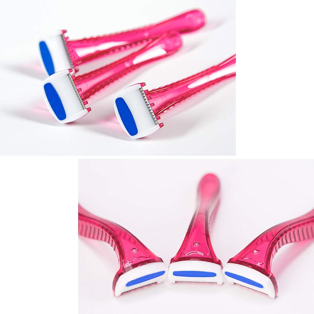 6 Pack Durable Travel Accessories Women Bikini Line Razors Shaver Pubic Hair Removal Beauty Razor Disposable Shavers with Lubricating Sheet