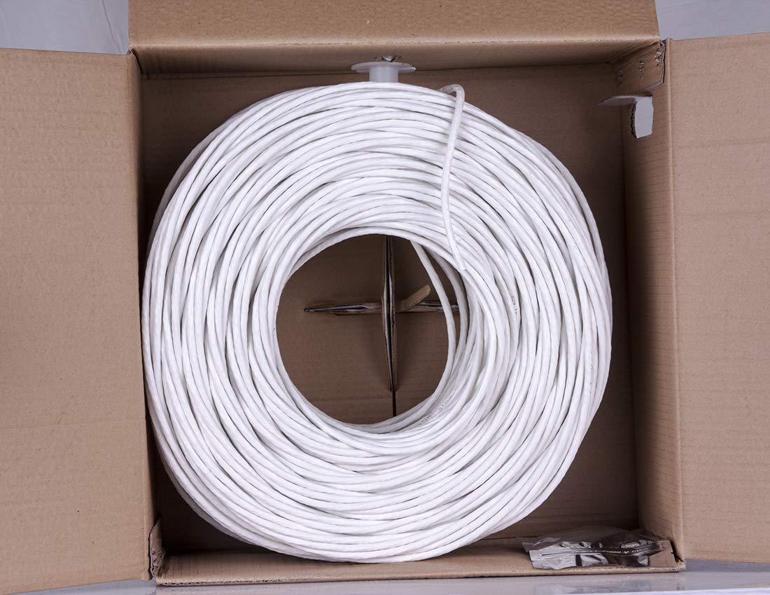 Five Star Cable Cat6 23AWG 1000 Ft UTP Bulk LAN Internet PVC Wire 4 Twisted Pair Category 6 Ethernet White Color Cable