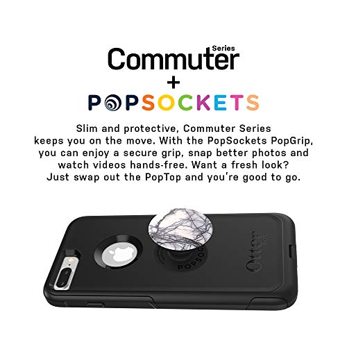 OtterBox COMMUTER SERIES Case for iPhone 8 PLUS & iPhone 7 PLUS (ONLY) β (BLACK) + PopSockets PopGrip β (DOVE WHITE MARBLE)