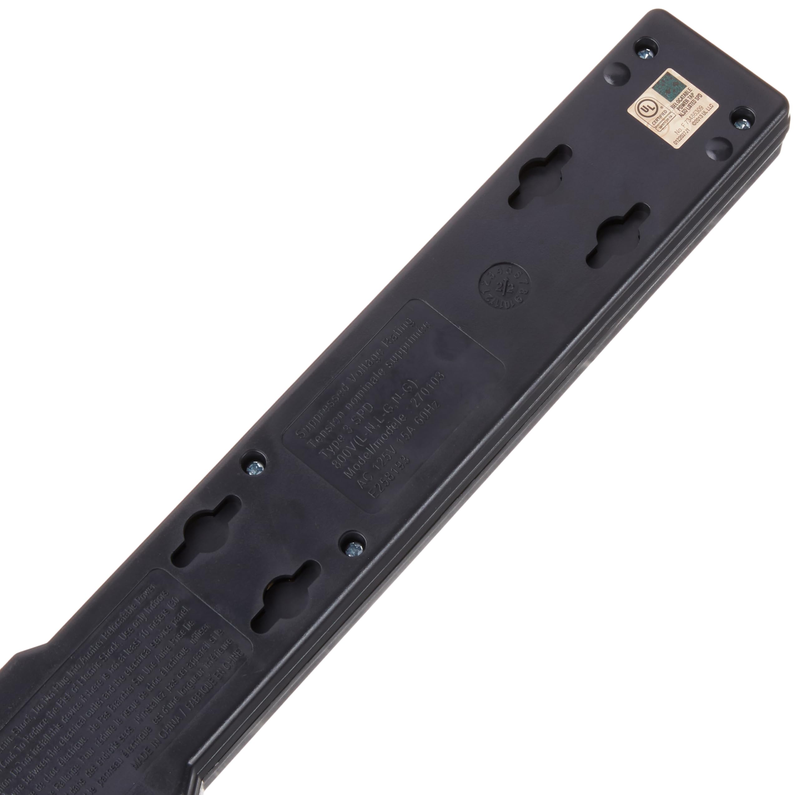 Amazon Basics Rectangular 6-Outlet Surge Protector Power Cord Strip, 790 Joule, Black, 10-Pack