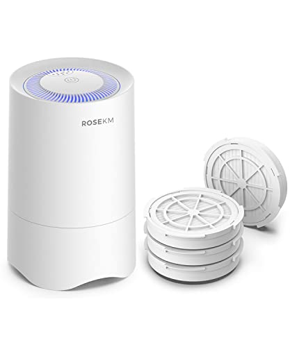 Rosekm Small Air Purifier with 1-Year Pack Replacement Filter, Personal Desk Mini Air Purifier, Room Hepa Air Purifier Fresheners Cleaner for Pets, Smoke, Desktop, Office (White)