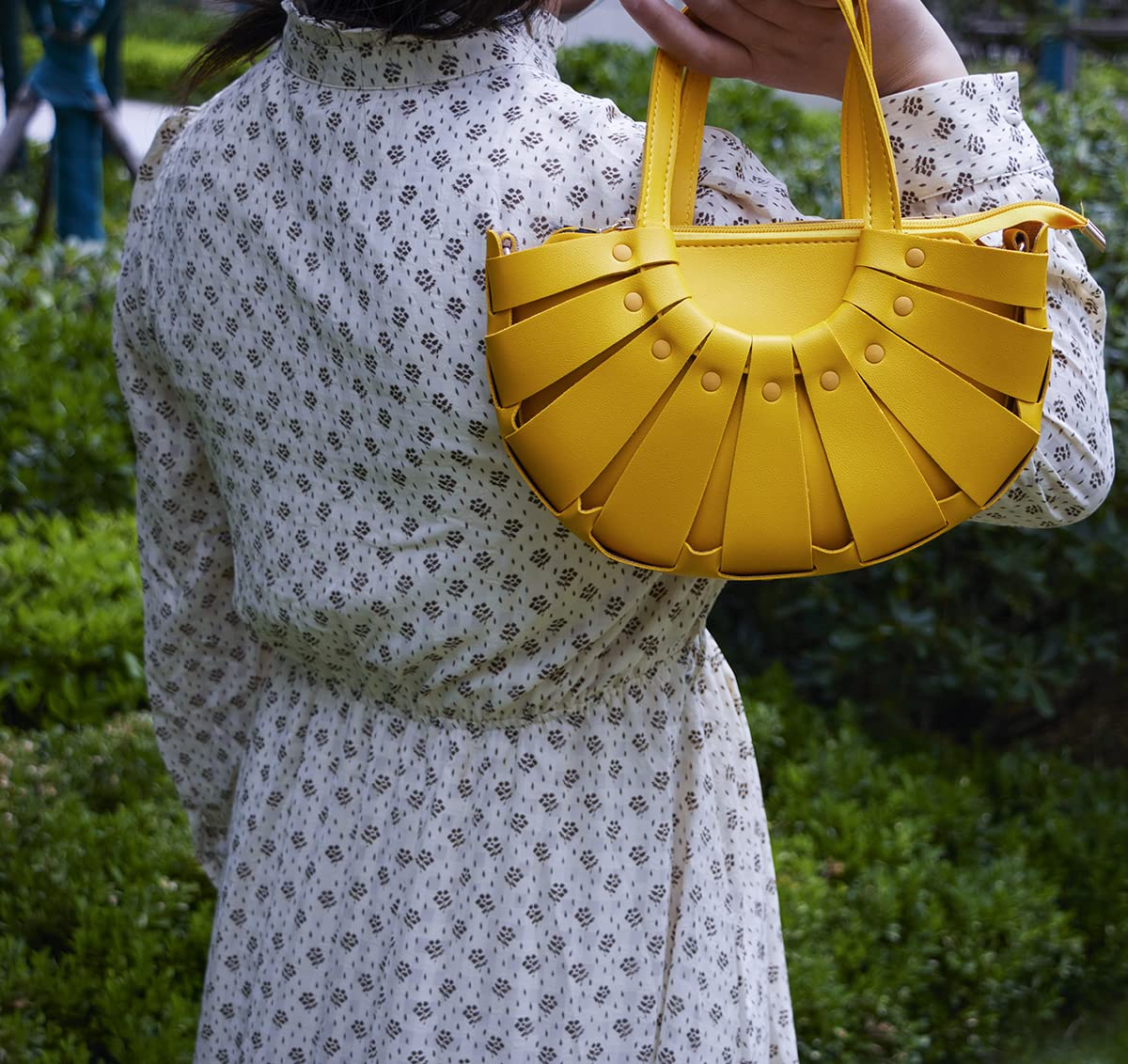 ADYAQRI Hollow semi-circular women's shoulder bag, summer soft leather woven crossbody bag, Stitching portable ladies handbag