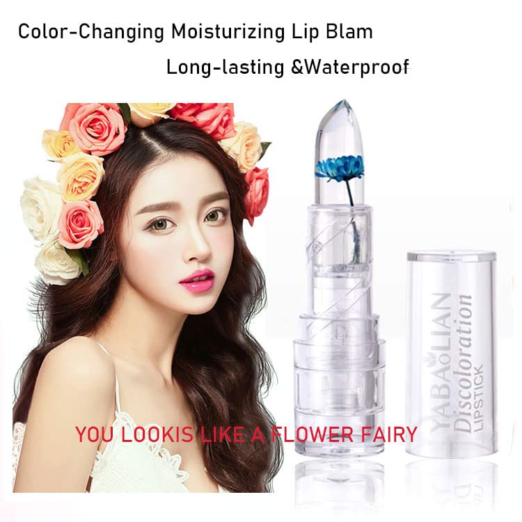 6PACK Clear Crystal Double Flower Jelly Lipstick Set,Magical Mood&Temperature&PH Color Changing Lip Blam, Long Lasting Moisturizing Nutritious Lip Balm and Lip Protection