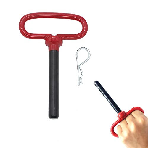 X-Haibei Head Tow Hitch Pin and Clip 1/2 x 3 5/8 inch for Lawn Mower Tractor RV Trailer Truck ATV, Red Handle, 2 Pack