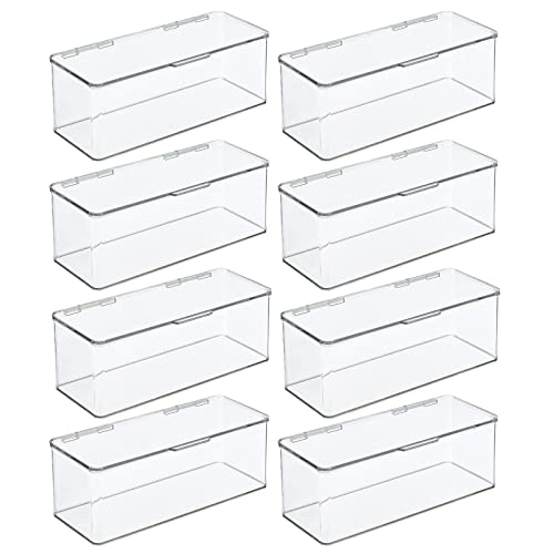 mDesign Plastic Stackable Tall Storage Bin Container Box with Hinged Lid for Kids Room, Play Room, Nursery for Organizing Toys, Games, Puzzles, Craft and School Supplies - 8 Pack - Clear
