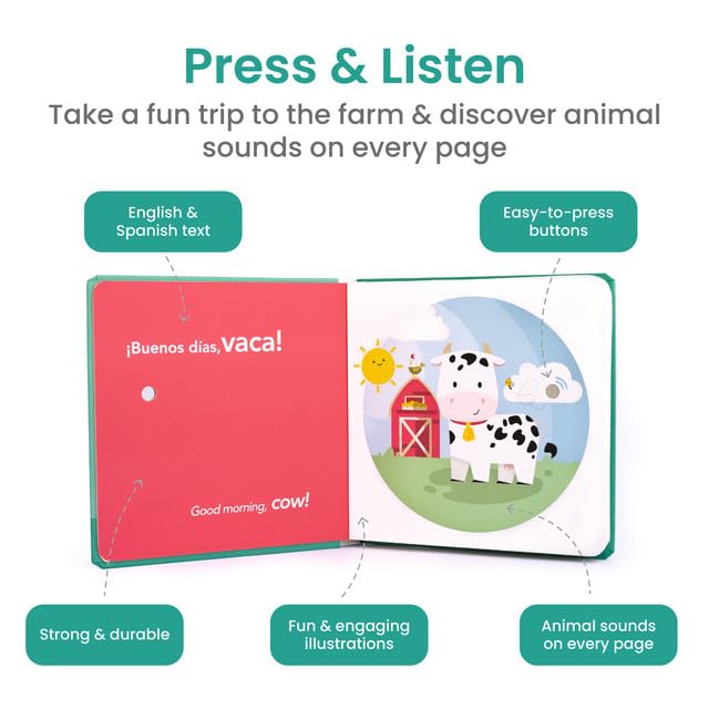 Binibi Spanish Books for Babies & Toddlers 1-3 La Granja Interactive Bilingual Sound Book with Farm Animal Sounds | Bilingual Children's Book | Spanish Learning for Kids | Libro en español para bebés