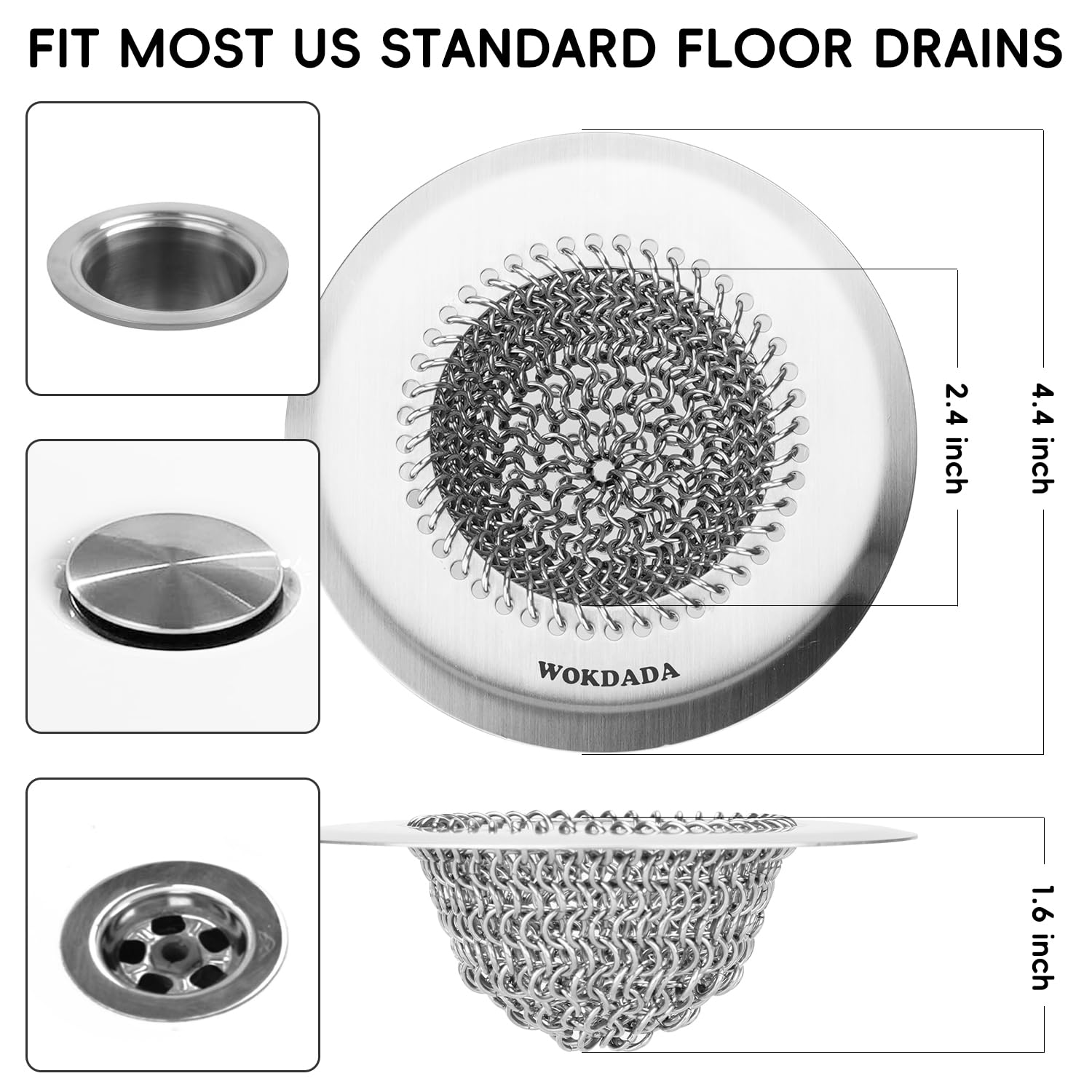 Bathtub Drain Hair Catcher, Wokdada Fast Drainage Shower Drain Hair Catcher, Reversible 304 Stainless Steel Drain Protector for Pop-Up and Regular Drains of Bathroom(Patented Product)