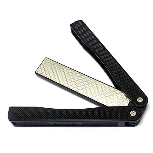 Oudtinx 400/600 Grit Pocket Knife Sharpener Folding Diamond Knife Sharpener Double-Sided Sharpening Stone for Outdoor Camping Garden Kitchen (Black) (Foldable)