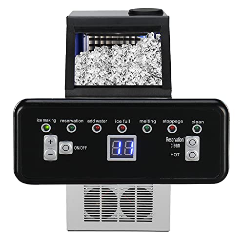 ROVSUN Commercial Ice Maker 110lbs/24h Automatic Built-in Stainless Steel Under Counter/Portable Freestanding for Restaurant Bar with 24lbs Storage, Connection Hoses & Ice Scoop