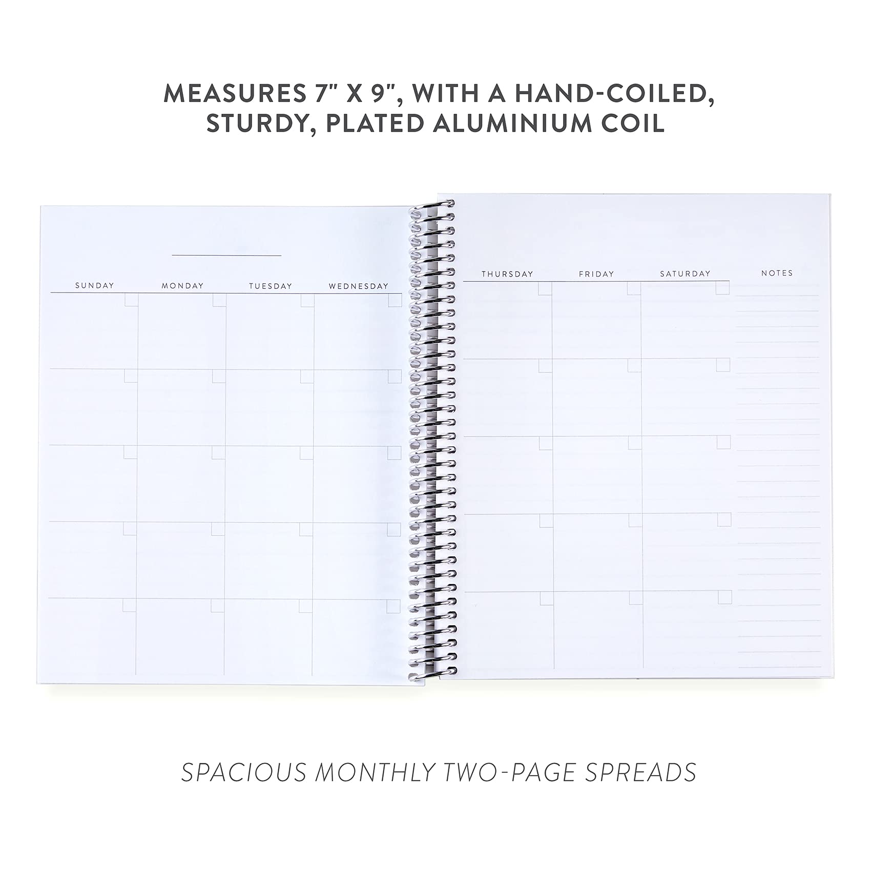 7" x 9" Spiral Bound 12 Month Undated Calendar Notebook - Solid Wisteria Vegan Leather with Lined Note and Goals Pages. 80 Lb. Thick Mohawk Paper by Erin Condren.