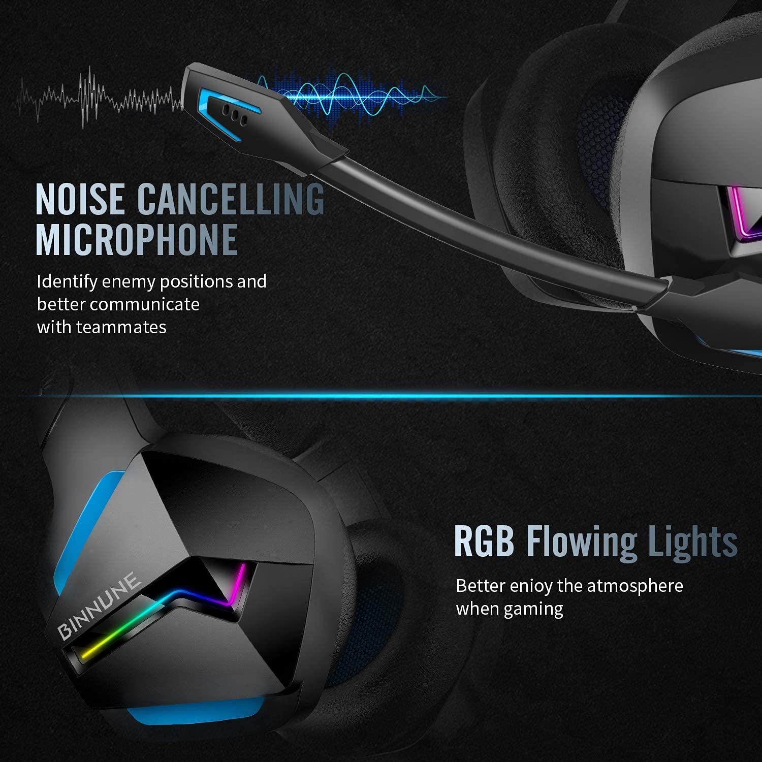 BINNUNE Gaming Headset with Microphone for PS4 PS5 Xbox One PC Playstation 4 Xbox 1 Game Audifonos Gamer Headphones with Mic (Renewed)