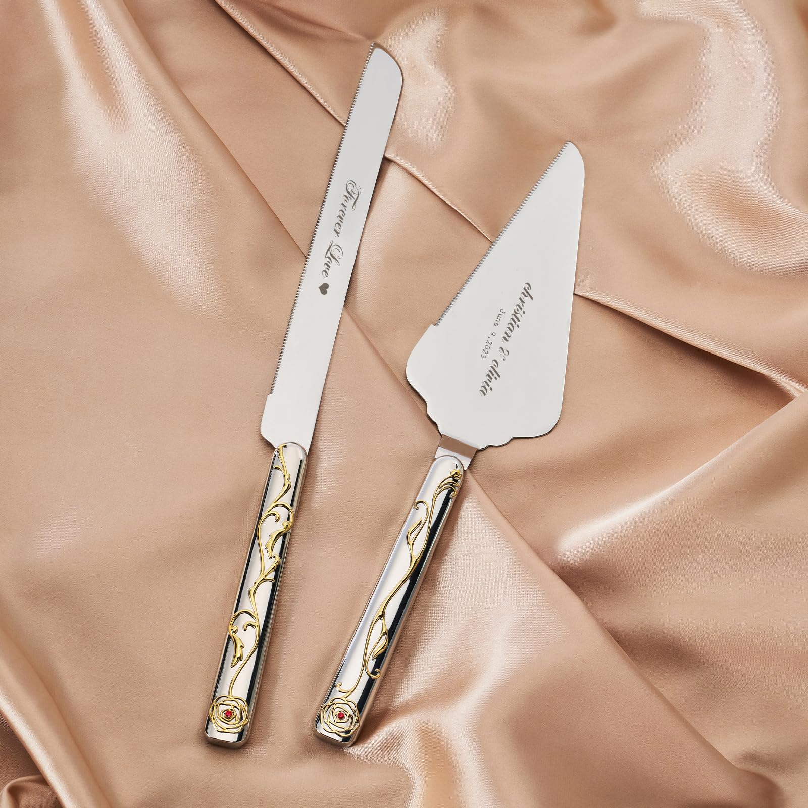 AW BRIDAL Wedding Cake Knife and Server Set, Vintage Cake Cutting Set for Wedding, Engraved Pie Cutter Wedding Gift Bridal Shower Gift Anniversary Engagement Gift For Couple